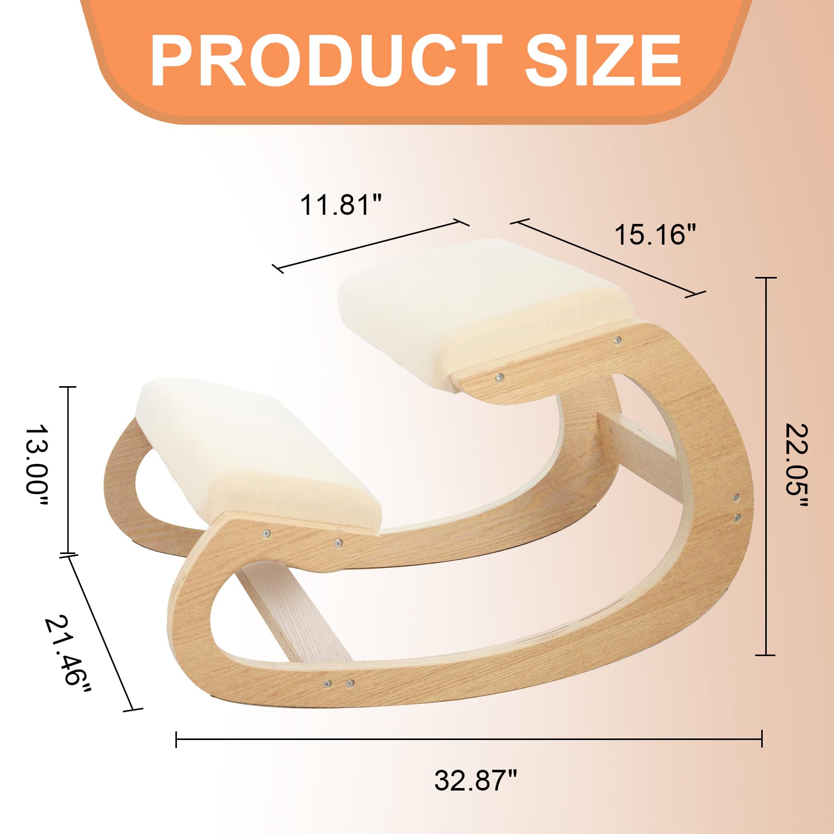 QIUJIARUI Ergonomic Kneeling Chair with Comfort Cushion,Wooden Rocking Seat for Improved Posture – Perfect for Home and Office Use (Beige)