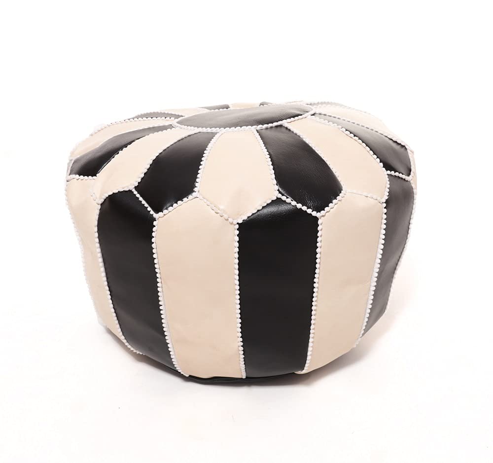 LEATHEROOZE Moderner Leather Pouf Unstuffed Ottoman Moroccan Footstool, Floor Footrest Cushion, Storage Solution - Double Color pouffe(14 * 18 * 18 inch)