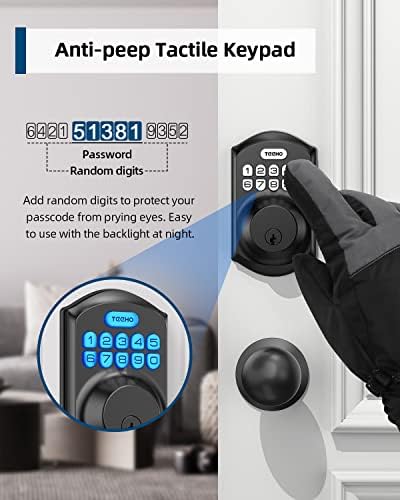 TEEHO TE001K Keyless Entry Door Lock with Handle - Electronic Keypad Deadbolt with Door Knob - Deadbolt Smart Lock for Front Door - Auto Lock - Easy Installation - Matte Black