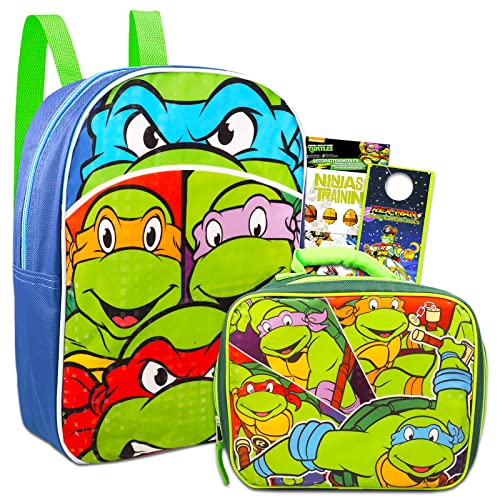 Teenage Mutant Ninja Turtles Mini Backpack with Lunch Box Set - Bundle with 11” TMNT Backpack, Lunch Bag, Stickers, More | TMNT Backpack for Toddler Boys