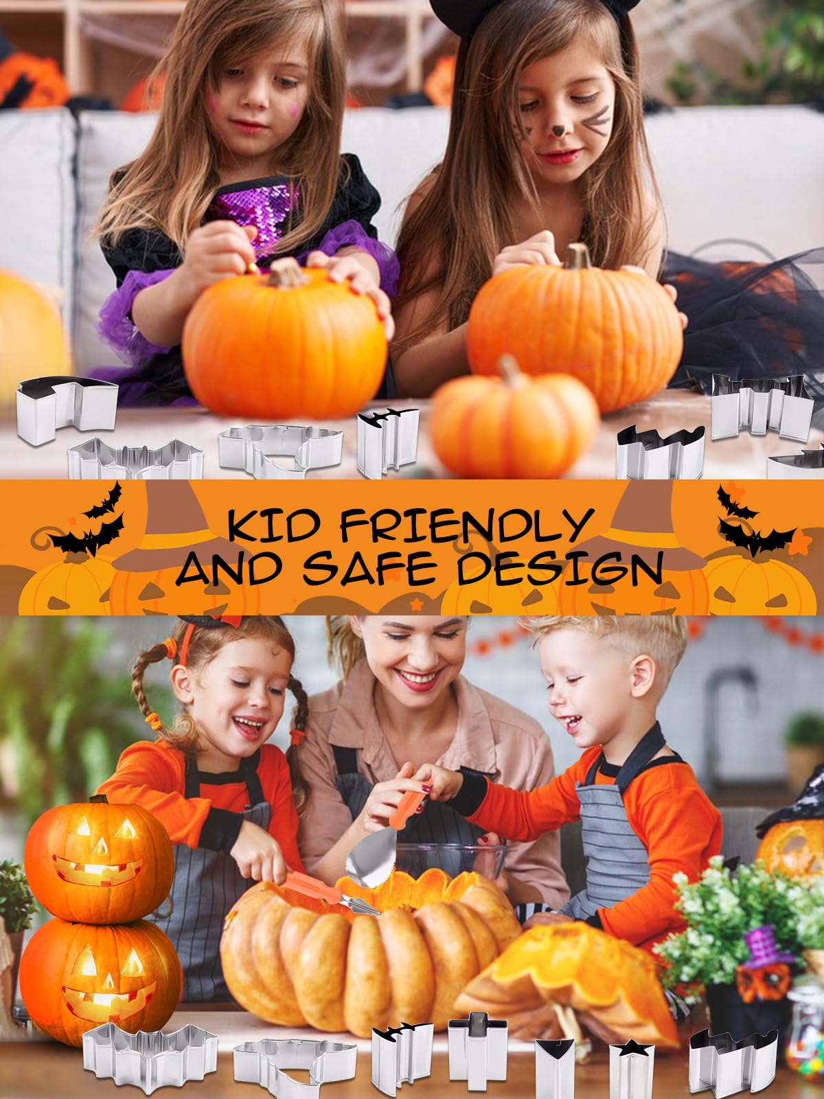 Rolcoassuns 27PCS Halloween Pumpkin Carving Kits,Pumpkin Carving Tools Set with 23PCS Stainless Pumpkin Carving Stencils,3 Carving Tools&1 Mallet for Adults Kids Easy Safe Fun DIY Halloween Decoration