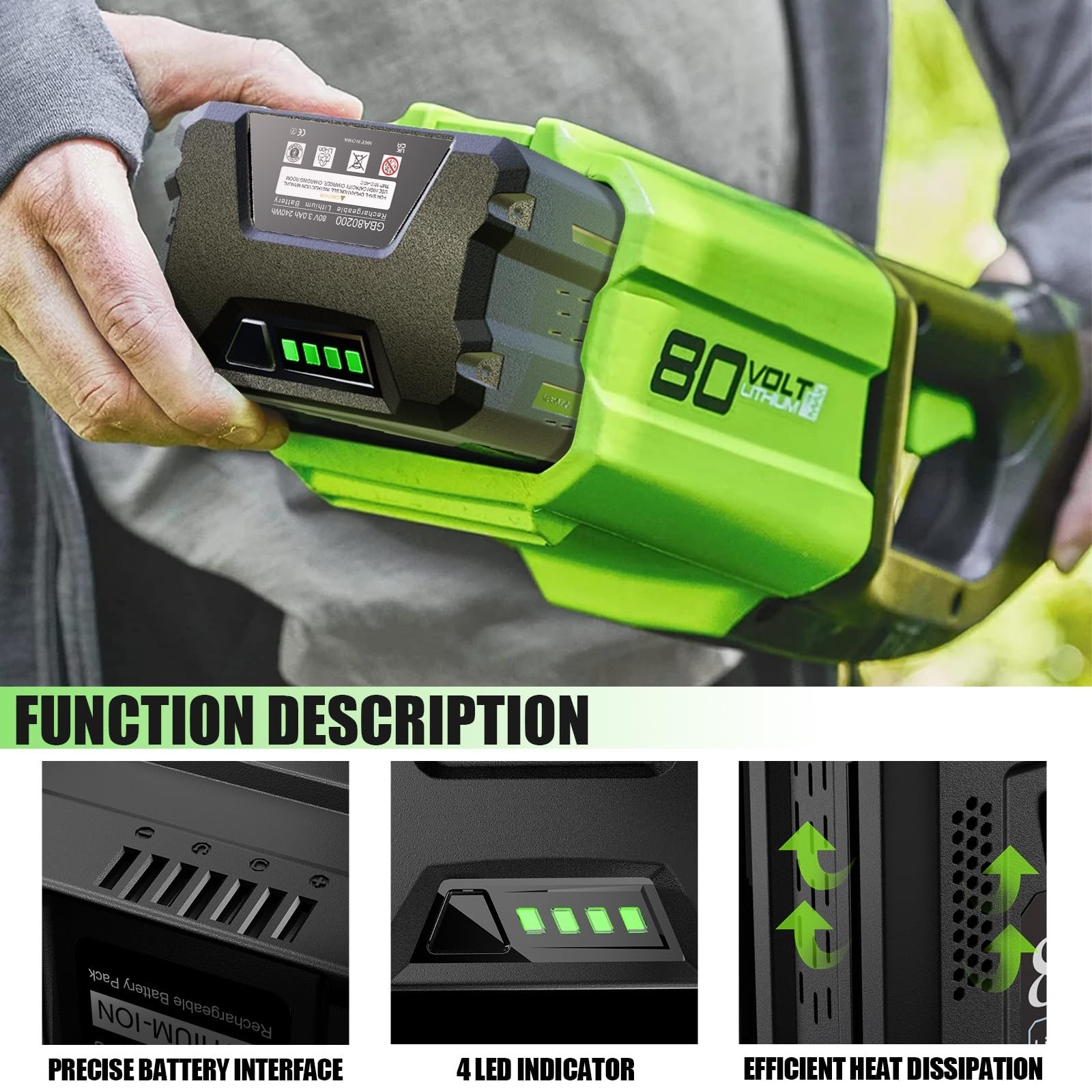 NEPOWILL 80V 3.0Ah Replacement Battery for Greenworks 80V Battery Max GBA80200 GBA80250 GBA80400 GBA80500, Compatible with Greenworks 80V Cordless Tools GCH8040 GST80320 ED80L00 BL80L00