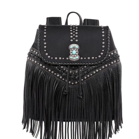 Montana West Fringe Collection Backpack Antique silver studs Fashion Bag with Tassel MW1145-9110BK