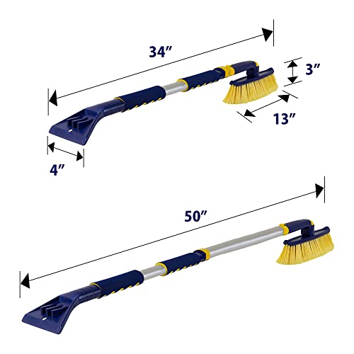 Michelin Hybrid Extendable 34-50” Snow Brush for Trucks, Ergonomic Multi-Tool, Detachable Swivel Head, Ice Scraper, Ice Pick, Non-Slip Foam Grip, Auto Window Snowbrush, Windshield Broom for Car, SUV