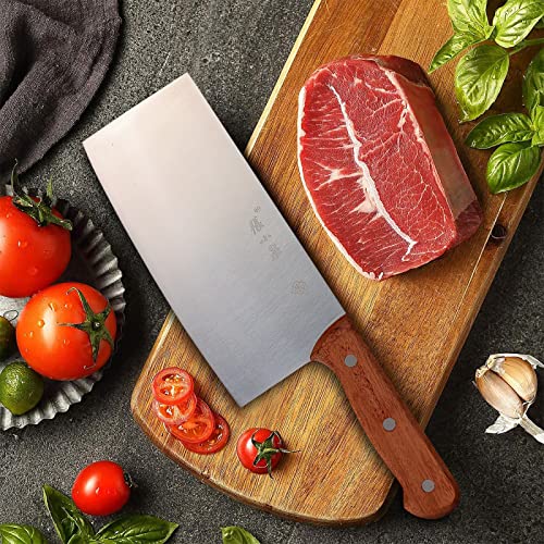 ZHANG XIAO QUAN SINCE 1628 Chinese Chef's Knife,Stainless Steel Meat And Vegetable Cleaver Knife with Ergonomic and Sturdy Wooden Handle