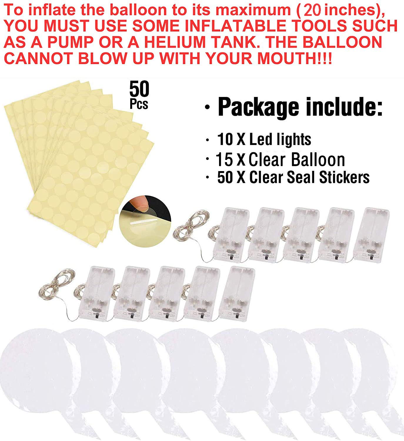 Led Balloons,helium tank for balloon at home,Clear balloon Light Up Bobo Balloons (warm white (10 set+15balloons))(Not Includ Battery)