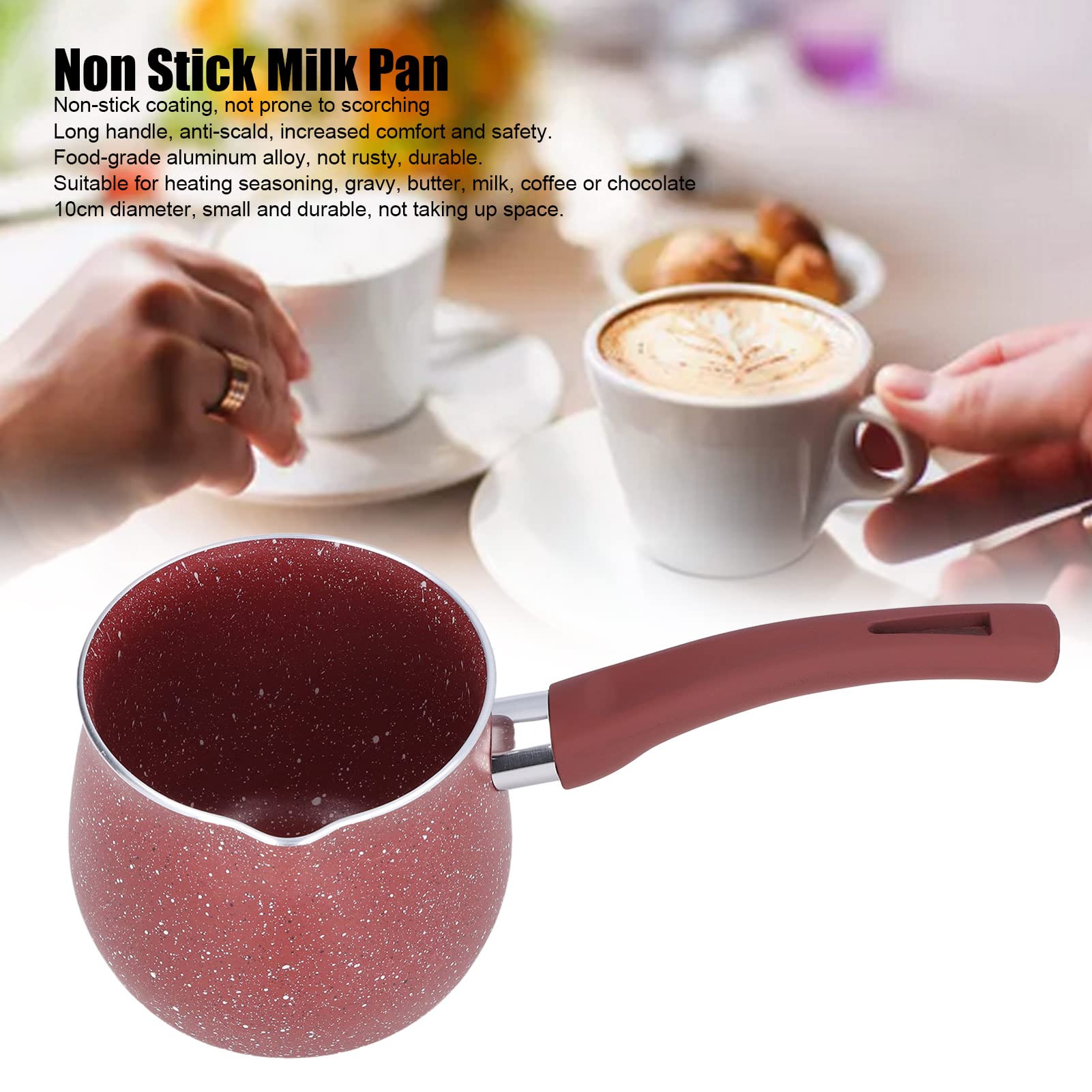 Lightweight Nonstick Milk Pan, Mini Milk Coffee Pot Nonstick Sauce Pan for Coffee Butter Chocolate 10cm Tea SetsTeapots and Coffee Servers(Red)