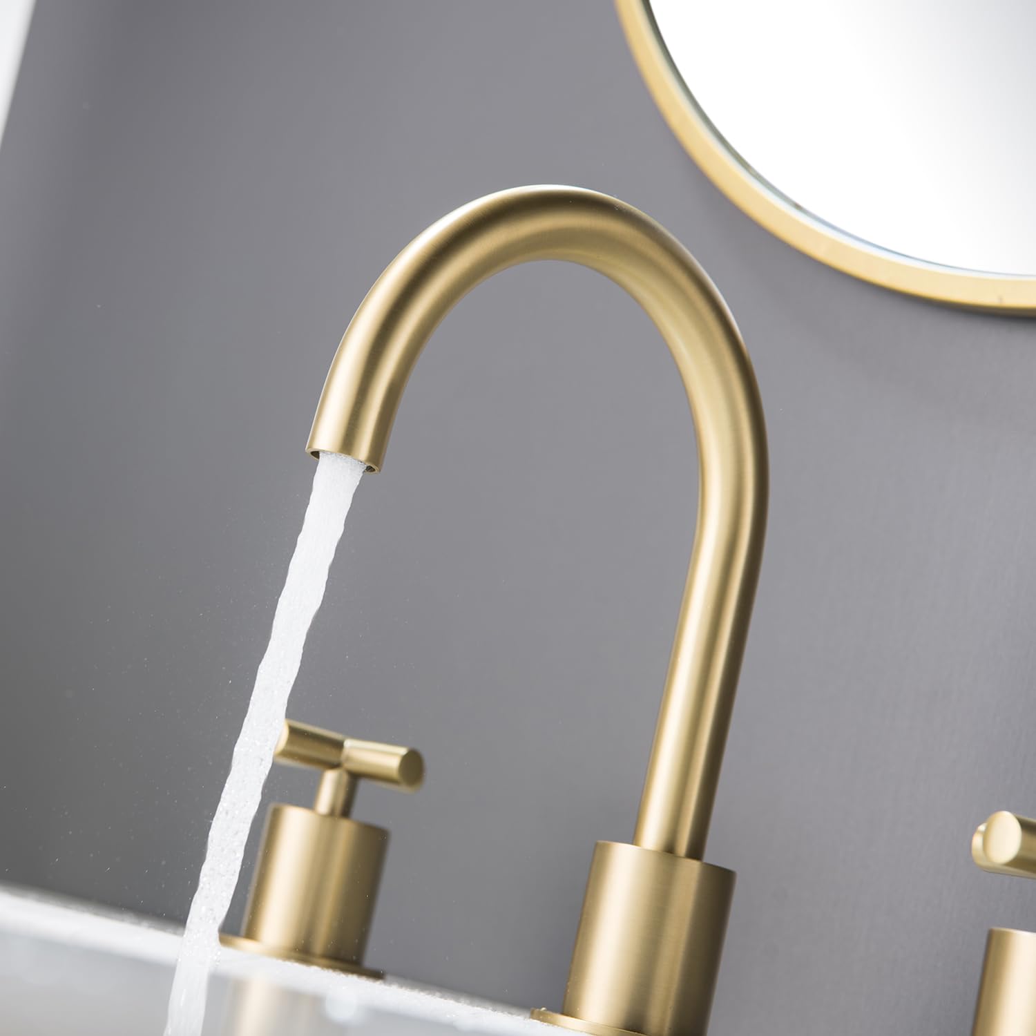 MR. FAUCET 2 Cross-Handle Gold Bathroom Sink Faucets with Waste Drain for 3 Hole 4-16 inch Deck Sink, Solid Brass Brushed Gold