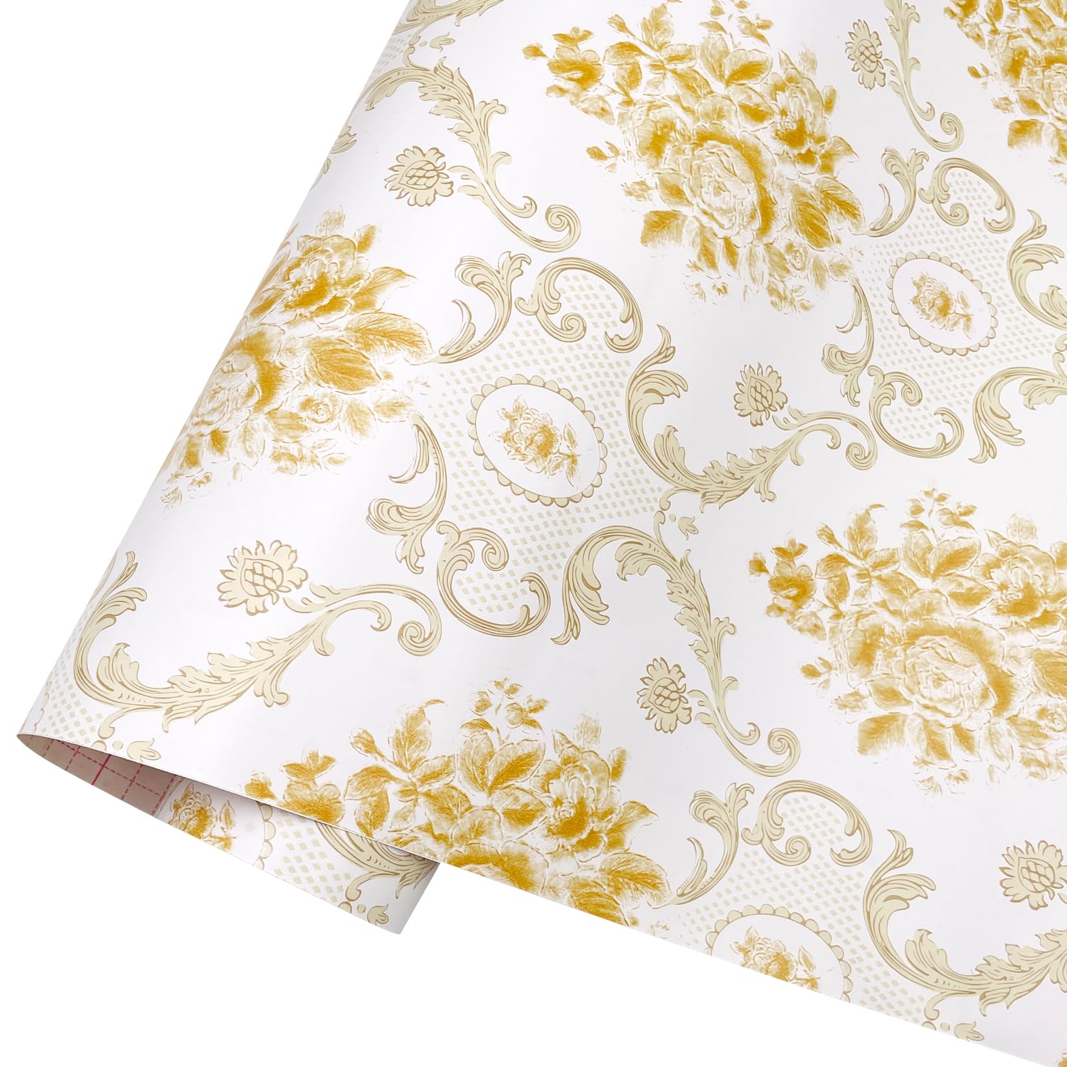 LovingWay 14.7 feet Wallpaper Roll Vintage Shelf Liner Self-Adhesive 17.7x177 Inch Drawer Covering PVC Paper Upgrade Old Furnitures Looking Yellow Damask
