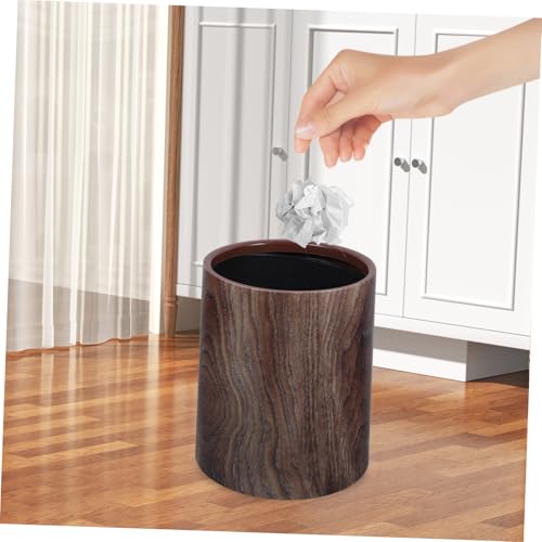 NESTINGHO Wood Grain Trash Can Bathroom Wastebasket Small Garbage Can Brown Trash Can Farmhouse Waste Basket Kitchen Waste Can Small Trash Can Trashcan Bathroom Trash Bins Imitation Leather
