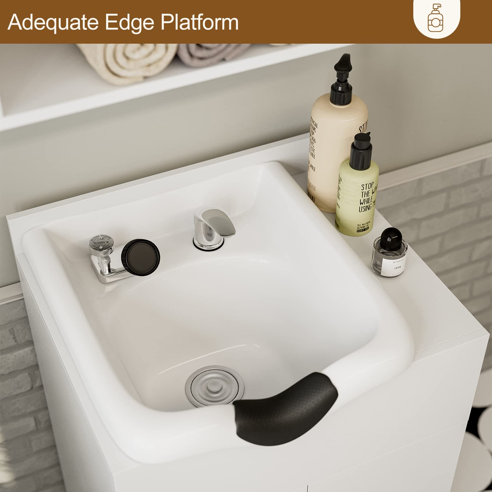 Paddie White Shampoo Backwash Station for Salons, Salon Station with Shampoo Bowl, Suitable Height match with Shampoo Chair