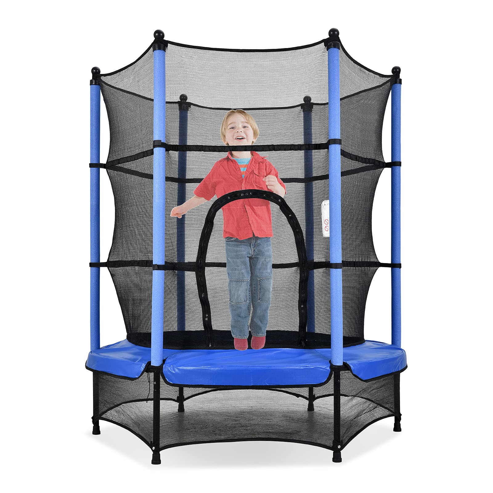 MengK FCH Kinder Trampolin Jumper 140 cm mit gepolsterten Stangen und Sicherheitsnetz, Blau