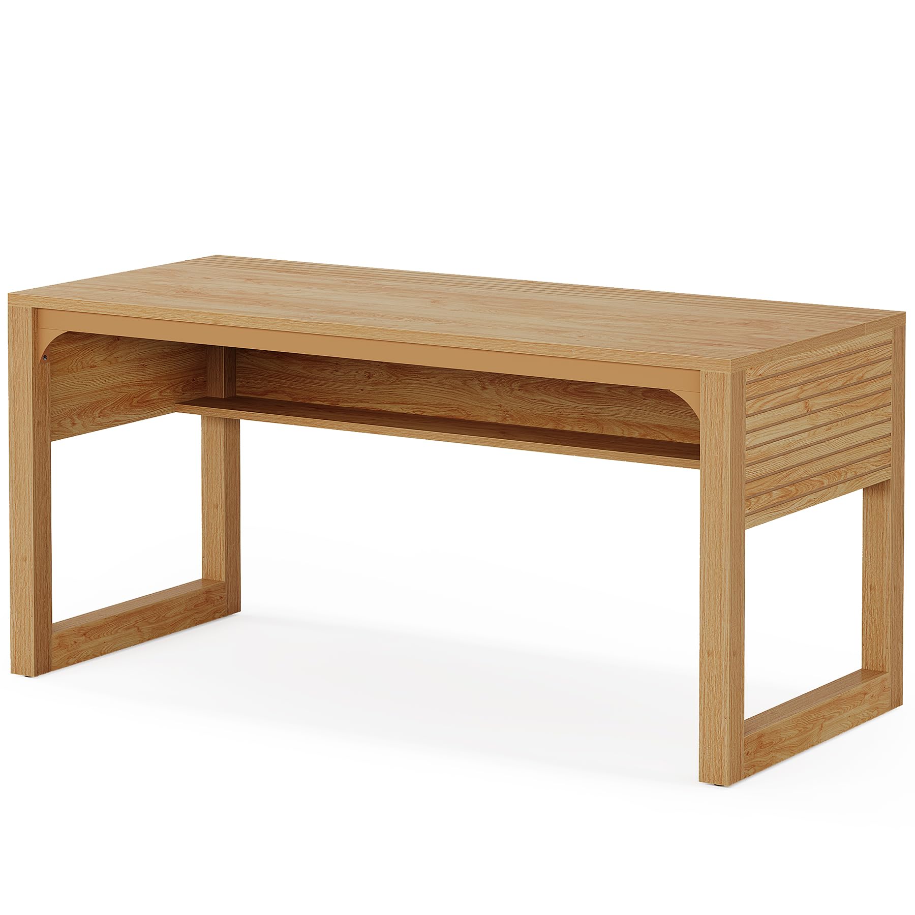 Tribesigns 63-Inch Computer Desk with Bottom Storage Shelf, Modern Home Office Desk Writing Table with Thickened Desktop, Wood Executive Desk Workstation, Natural