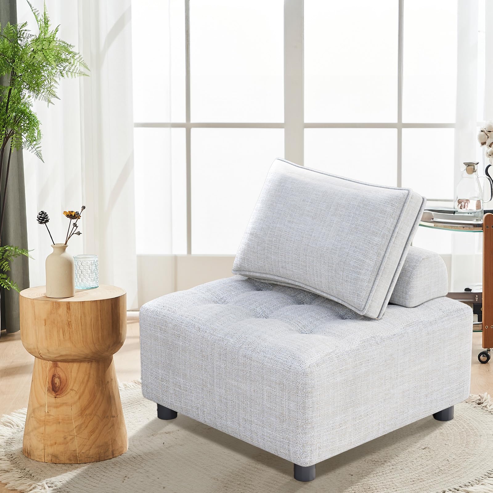 ROCKINGRUN Modular Sectional Sofa,1 Seat Modern Convertible Sofa Couch,Linen Fabric Single Sofa,Free Combination into L Shaped Sofa, Sofa Sleeper, Sofa Set for Bedroom, Living Room,1PCS Beige
