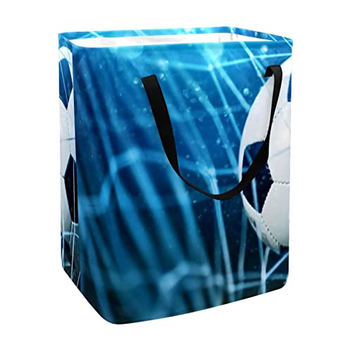 Soccer Ball in Goal Print Collapsible Laundry Hamper, 60L Waterproof Laundry Baskets Washing Bin Clothes Toys Storage for Dorm Bathroom Bedroom