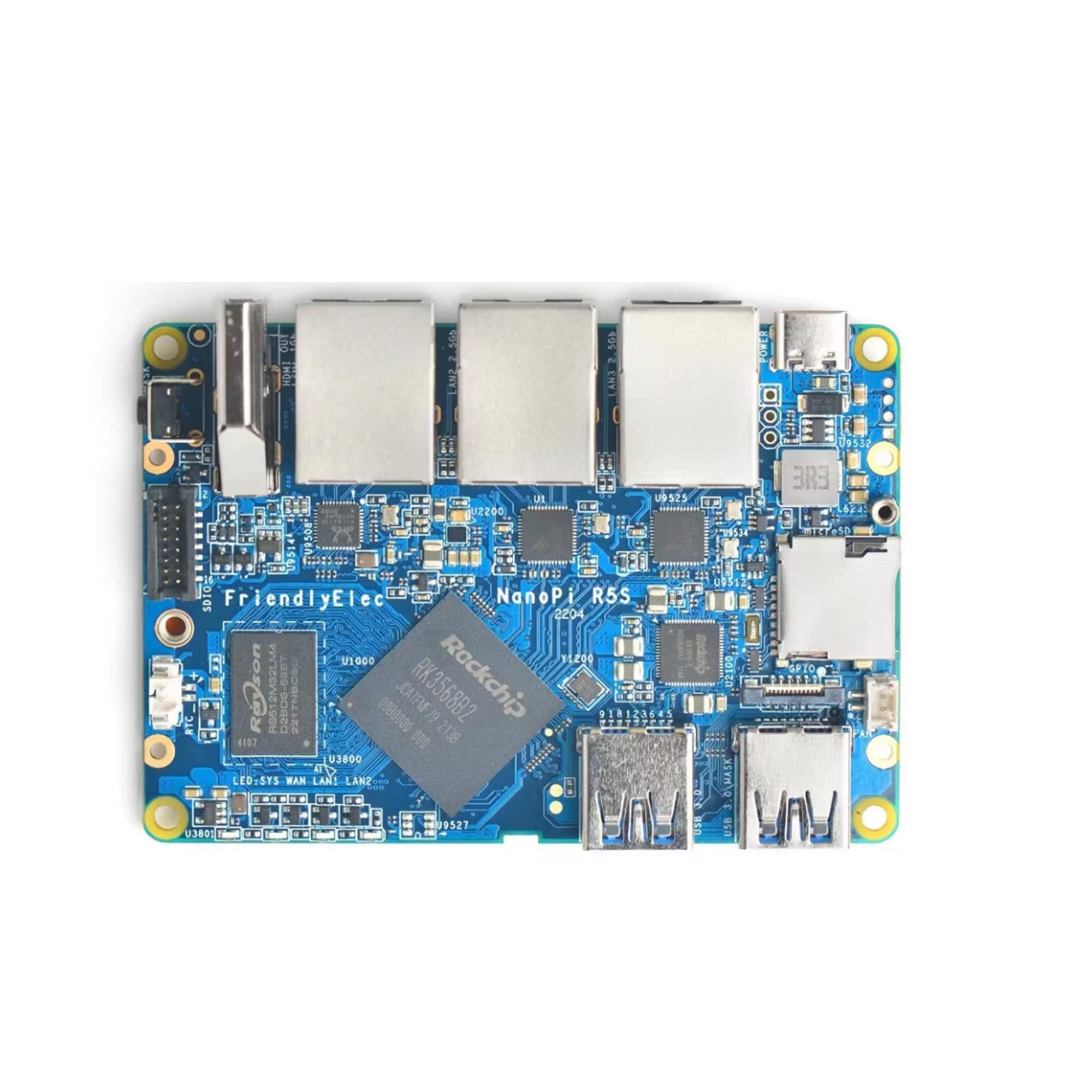 Nanopi R5S Router RK3568 development board OpenWRT A55 HDMI2.0 2.5G Gigabit network port (4GB Ram, No power Supply)