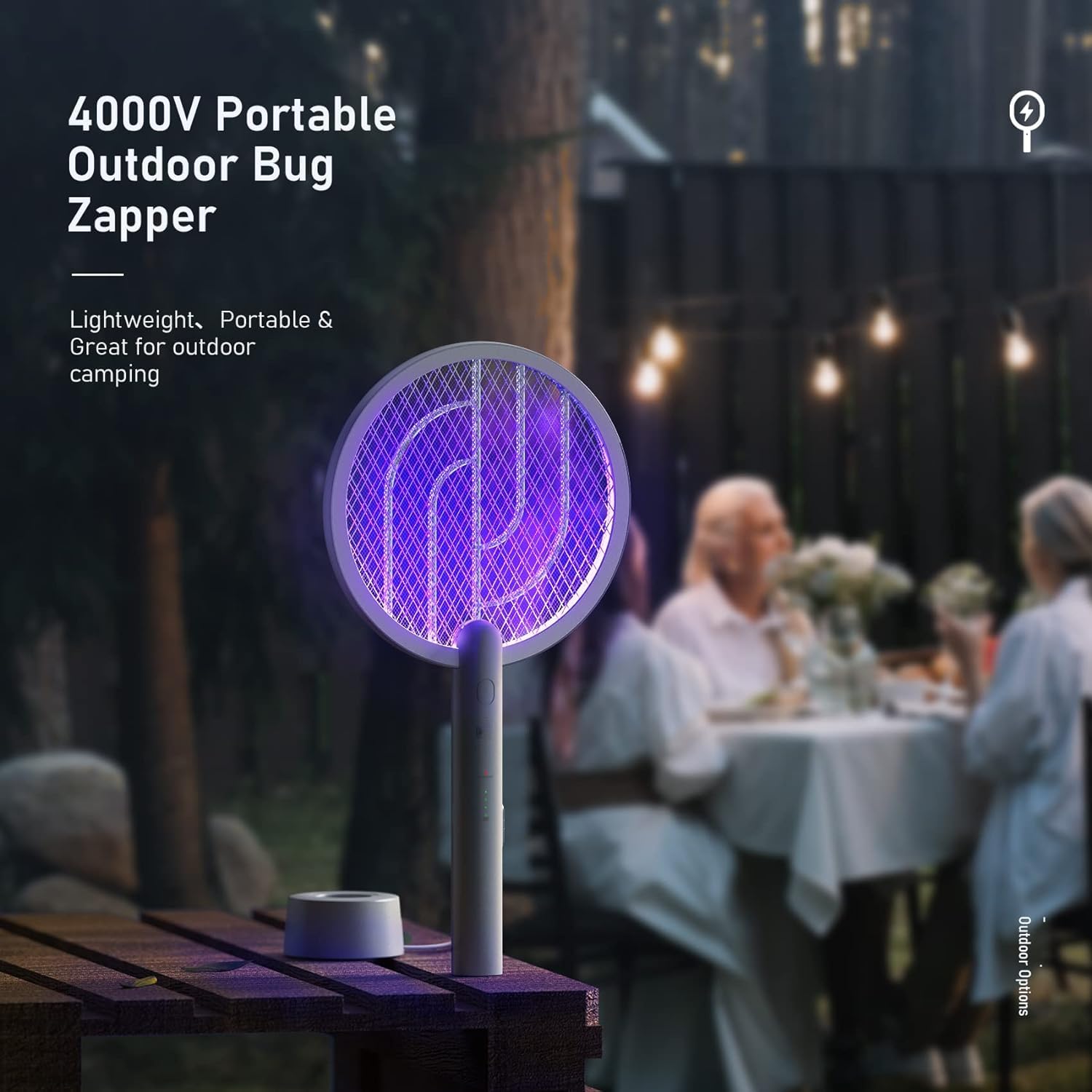 VLISBO Electric Mosquito Swatter 3000V Bug Zapper Racket Dual Modes 2 in 1 Mosquito Killer with Fly Light with USB Rechargeable Base Powerful Fly Trap Lamp for Home, Kitchen, Patio - Grey White