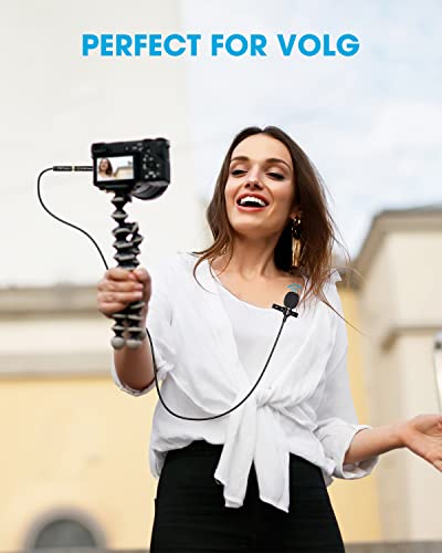 PoP voice Lapel Microphone Lavalier Mic - Noise Cancelling 16 Feet Lav Mic for iPhone Android & Windows Smartphones, Youtube, Interview, Studio, Video Recording (Single Head Omnidirectional Condenser)