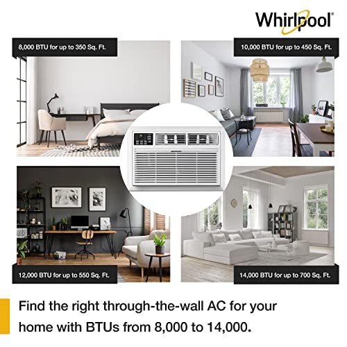 Whirlpool WHAT122-2AW 12,000 BTU 230V Through-The-Wall Air Conditioner, Dehumidifier, AC for Rooms up to 550 Sq.Ft, Remote Control, Digital Display, 24H Timer, White