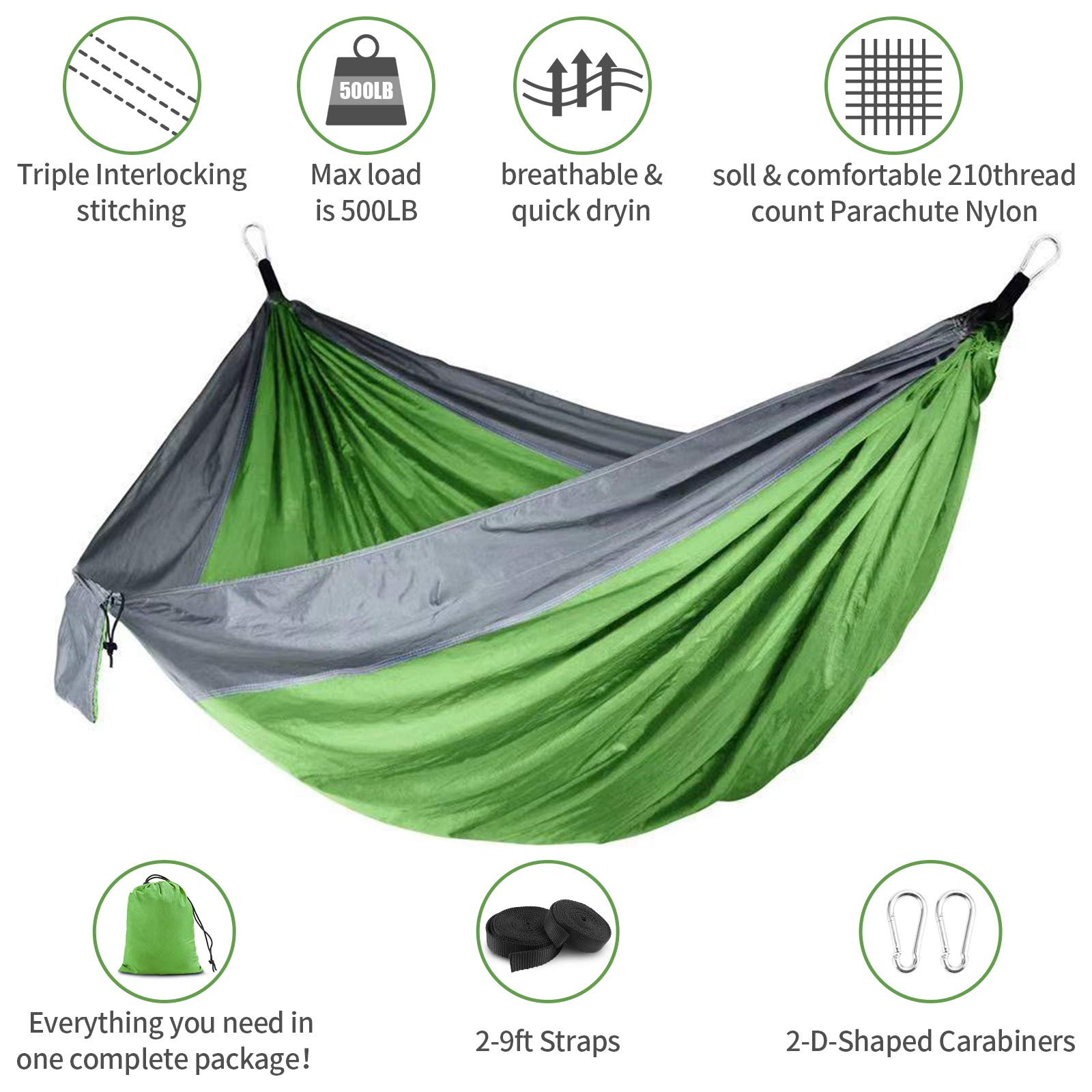 Goldream Camping Hammock, Camping Gear, Professional Portable Hammock with Two Hammock Straps, Single Nylon Hammock for Outdoor Hammock,Travel Hammock,Great Gift for Camper