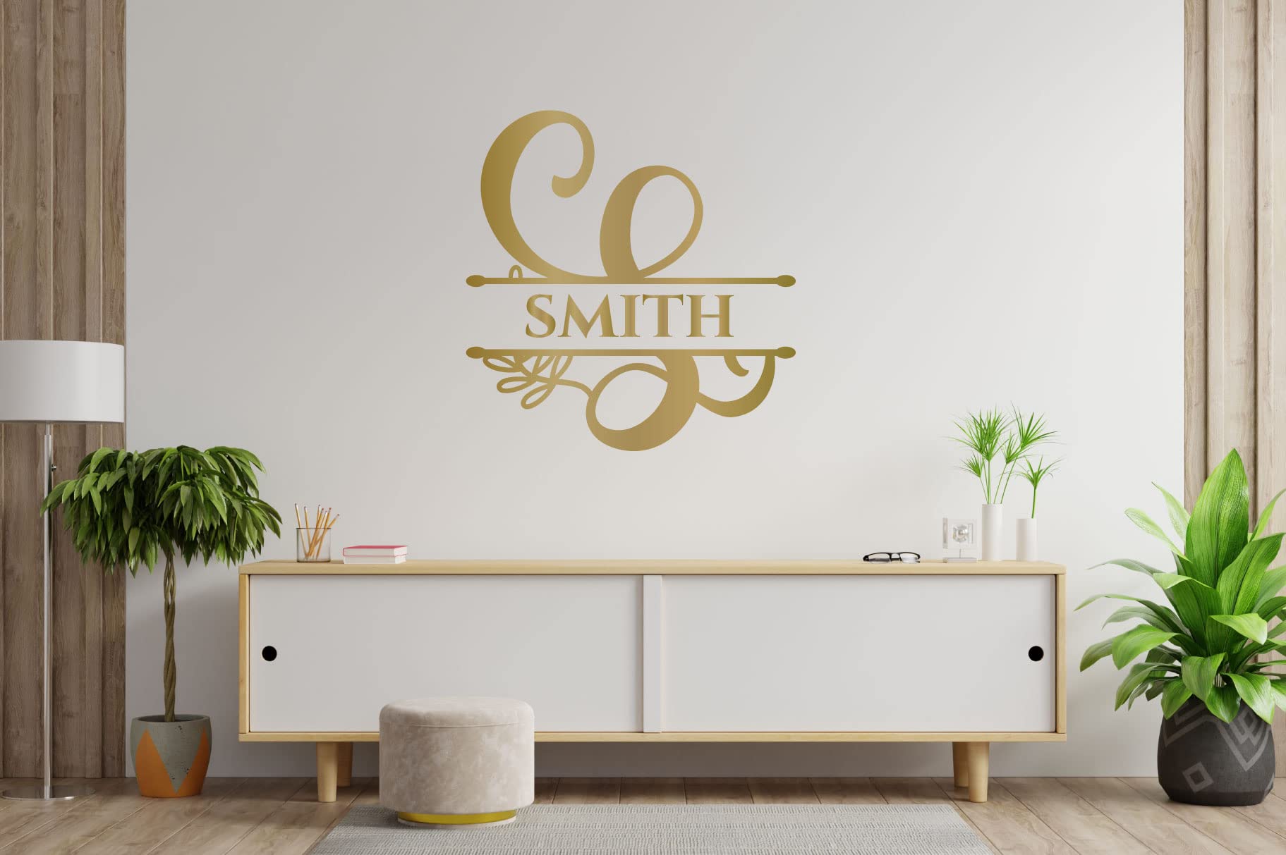 Personalized Vinyl Wall Decal - Monogram Initial with Last Name - Home Decor for Family Room, Nursery, Bedroom, or Wedding Decor - Beautiful Customized Letters - Removable Sticker