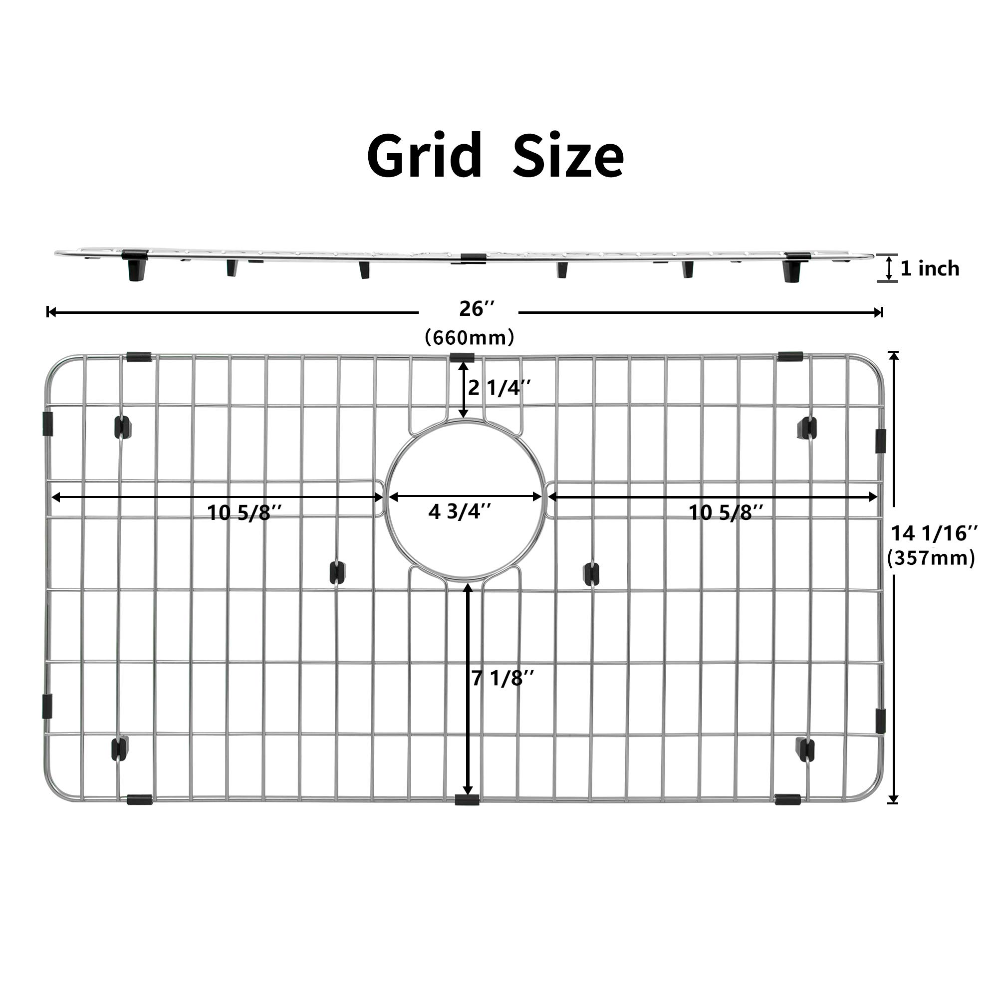 MONSINTA Stainless Steel Sink Grid and Protectors for Bottom of Kitchen Sink, 26" x 14" with Rear Drain for Single Sink Bowl