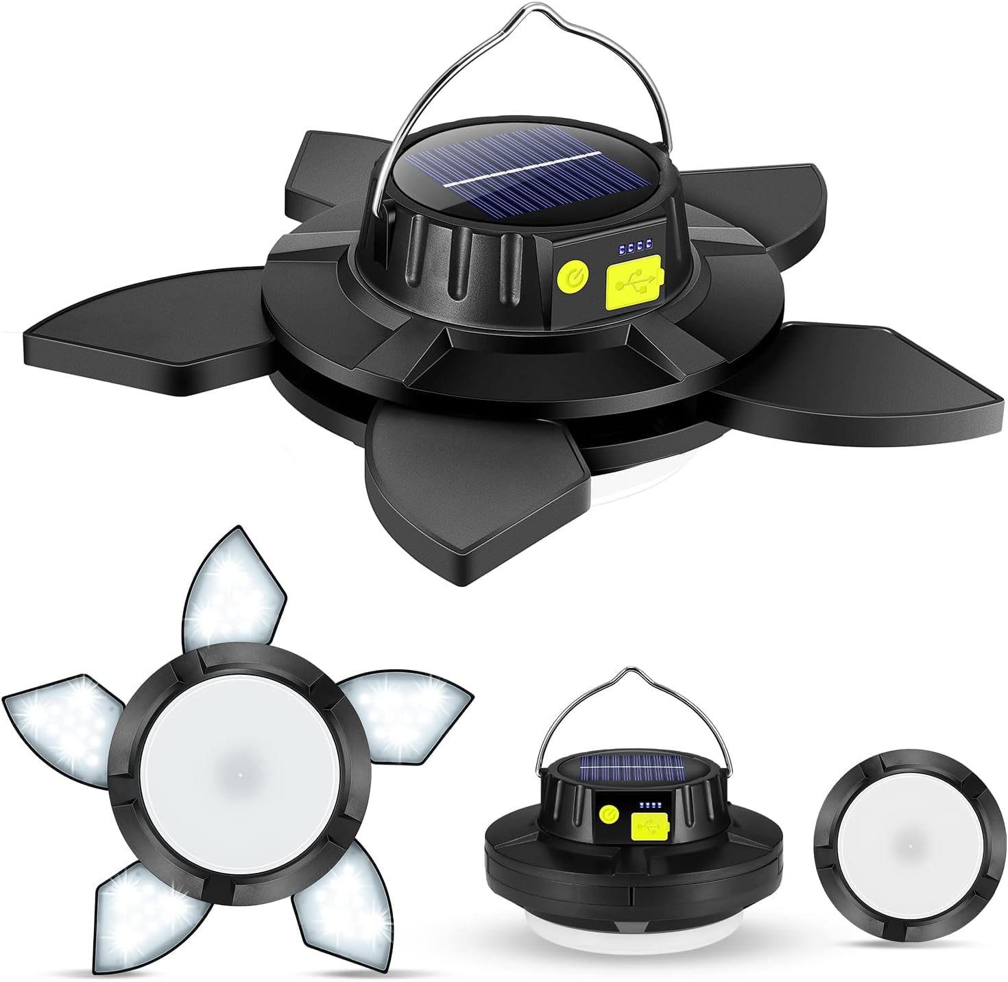WeePro Solar Lanterns for Power Outages, Emergency Lights for Home, Solar Lanterns Outdoor Waterproof Rechargeable Lantern, Led Camping Lights for Hurricane, Camping Essentials Gear Supplies, Black