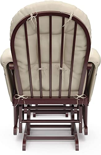 Premium Ring Rocking Chair and Ottoman (Cherry Base, Beige Cushion) - Upholstered Cushion with Storage Bag, Smooth Rocking Movement, Easy Assembly, Solid Hardwood Base, Rocking Chair (Cherry/Beige)