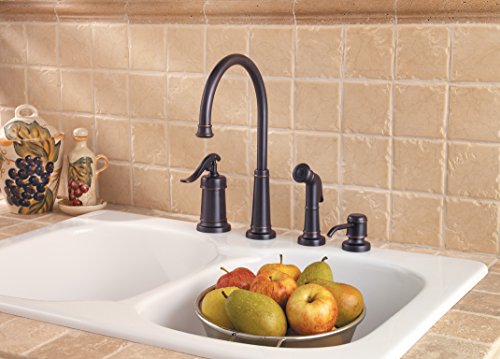 Pfister Ashfield Kitchen Faucet with Side Sprayer and Soap Dispenser, Single Handle, High Arc, Tuscan Bronze Finish, LG264YPY