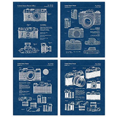 Vintage Classic M3 R4 Camera Patent Prints, 4 (8x10) Unframed Photos, Wall Art Decor Gifts Under 20 for Home Office Studio Lab Man Cave College Student Teacher Leica Rollei Photography Sports Fan