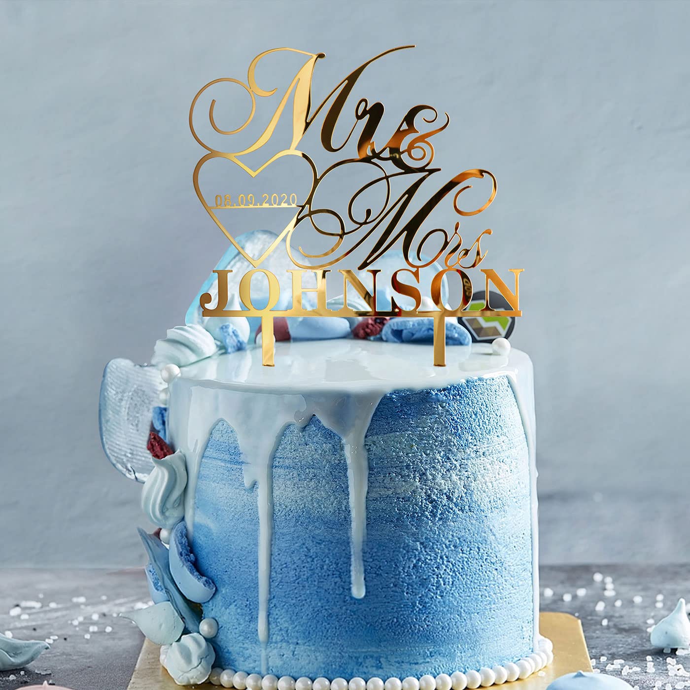 Personalized Mr & Mrs Cake Topper for Wedding,14 Colors Customized Wedding Date And Last Name To Bride and Groom,Rustic Wedding Anniversary Cake Topper