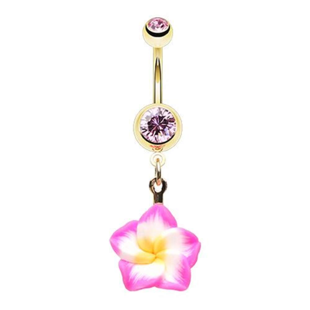 Golden Aloha Hibiscus Flower WildKlass Belly Button Ring