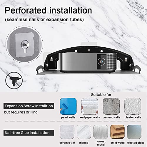 POPTONG NO Drilling Projector Wall Mount, Small Wall Shelf, Floating Shelf - Loading Capacity 8.8lbs, 90 Degree Foldable, Used for Media Boxes, Game Consoles, Routers, Projectors and Sounds (BACLK)
