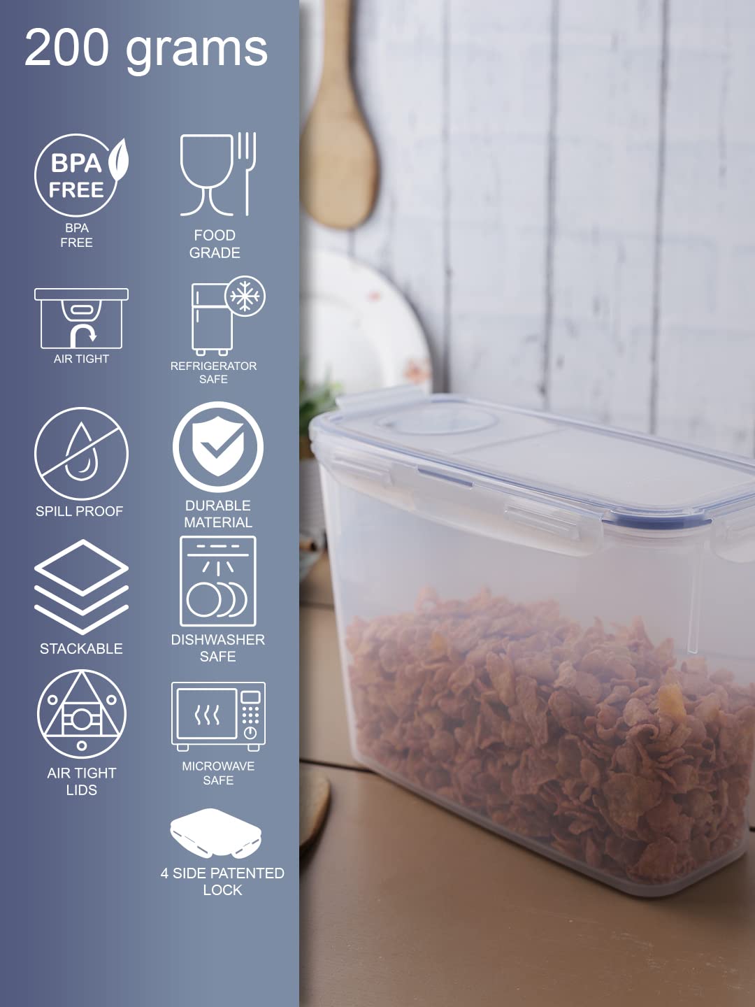 LocknLock Easy Essentials Food Storage with Flip Lid/Airtight container, BPA Free, 10.1-Cup, Clear