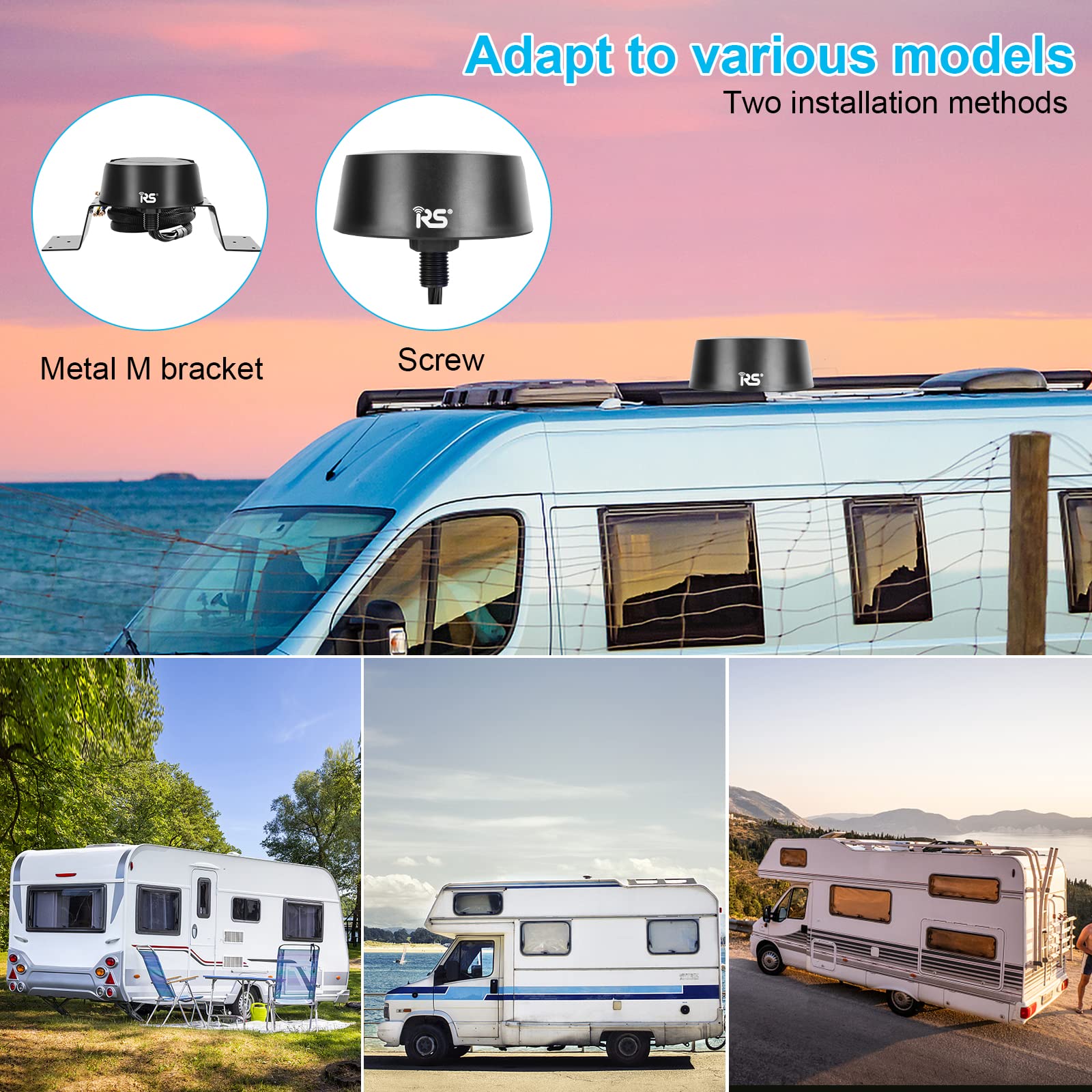 RS 5-in-1 Omni-Directional Antenna Wi-Fi/WiFi 6E Fixed Bracket Antennas System IP68 Waterproof 4G/5G + WiFi + GPS Flexible Combination Antenna for RV Vans