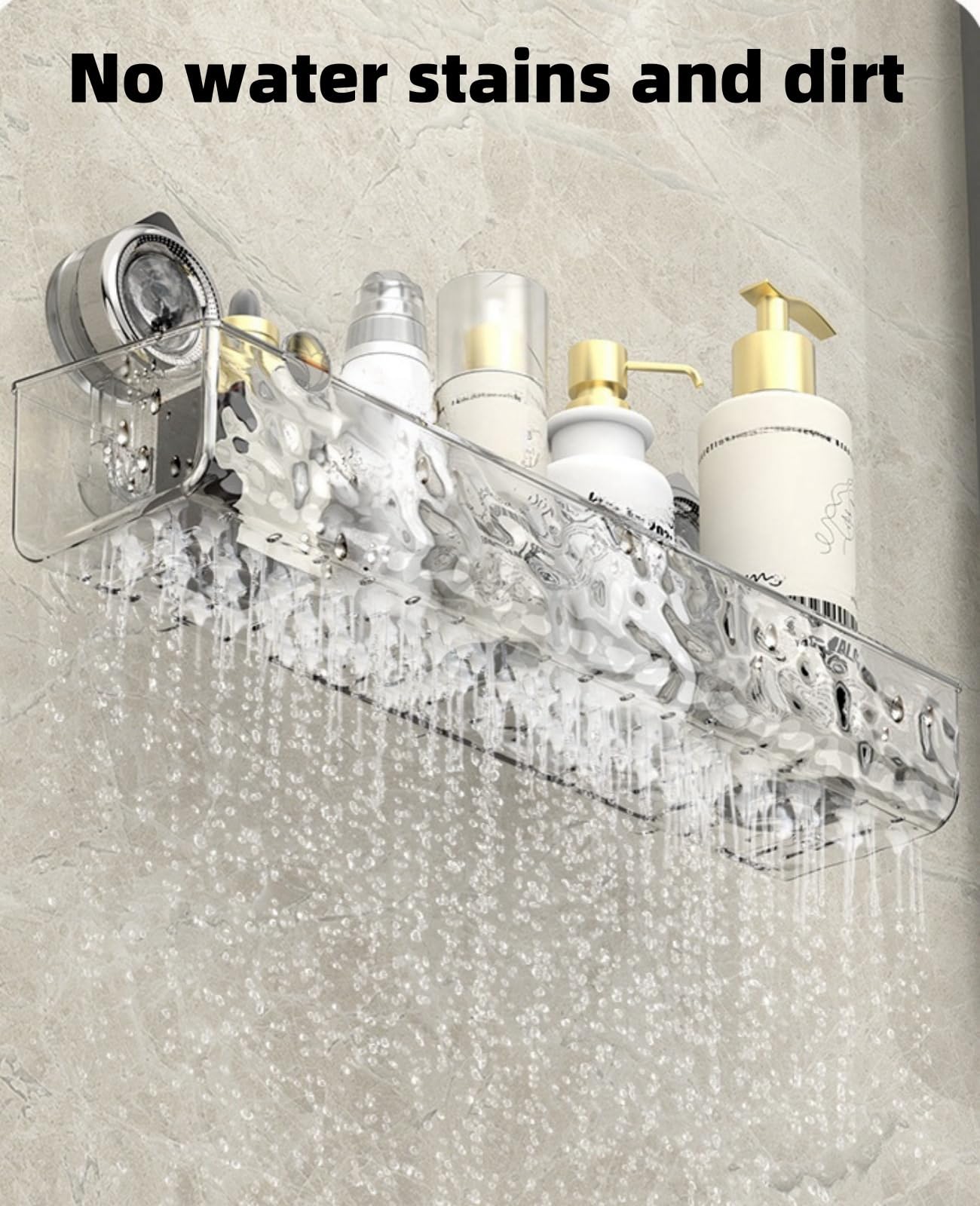 ROKIE Shower Caddy Suction Cup Storage Rack Clear Acrylic Shower Shelves Glacier Water Ripples Corner Shelf For Bathroom Shower Accessories (J)