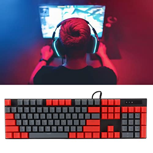 Sanpyl Mechanical Keyboard, 104 Key RGB Backlit Ergonomic Keyboard Fadeless Keycaps Dual Color Programmable Gaming Keyboard for PC Laptop(Gray Red)