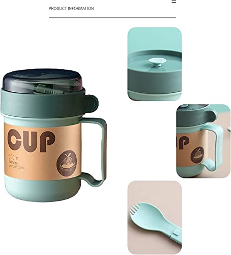 SUNSHNO Soup Mug with Lid and Scoop,18 Ounce Microwave Soup Mugs Food Flasks Oven Milk Cup Food Jar Container for Breakfast Soups, Noodles, Hot Cereal and More (Green)