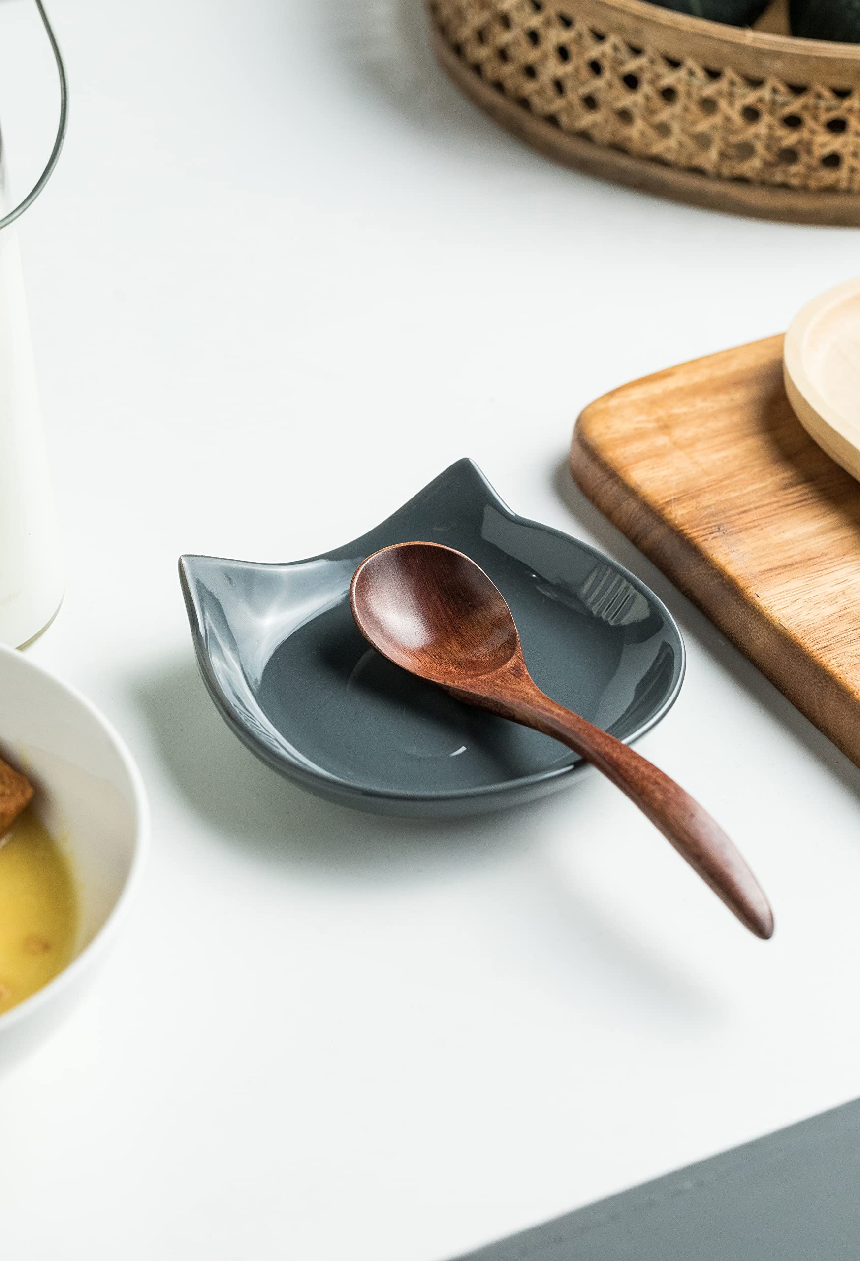 Miamolo Ceramic Spoon Rest for Stove Top, Cat Cooking Spoon Holder for Kitchen Counter, Cute Spoon Rest Utensil Rest for Spatula Spoons Ladles, Dark Gray