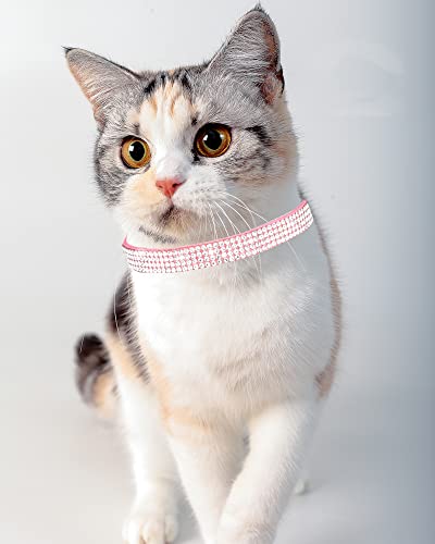 Solmoony Breakaway Cat Collars with Bell,Adjustable Safe Kitten Collar,Cat Collars for Girl Cats with Rhinestone Soft Velvet (Pink)