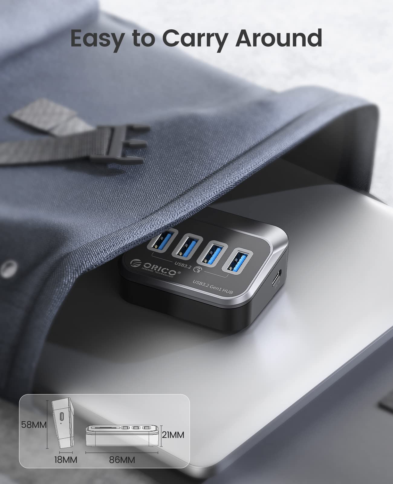 ORICO USB 3.0 Hub [5Gbps], 4 Port USB Hub with 1.64Ft USB-C Cable and USB-A Adapter, USB 3.2 Gen1 Splitter for iMac, All MacBooks, Mac Mini