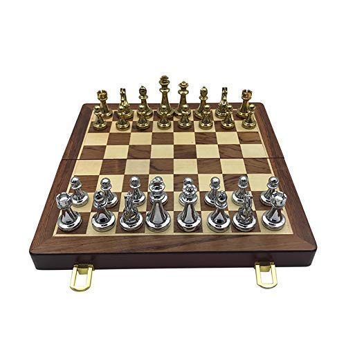 Metal Glossy Golden and Silver Chess Pieces Solid Wooden Folding Chess Board High Grade Professional Chess Games Set