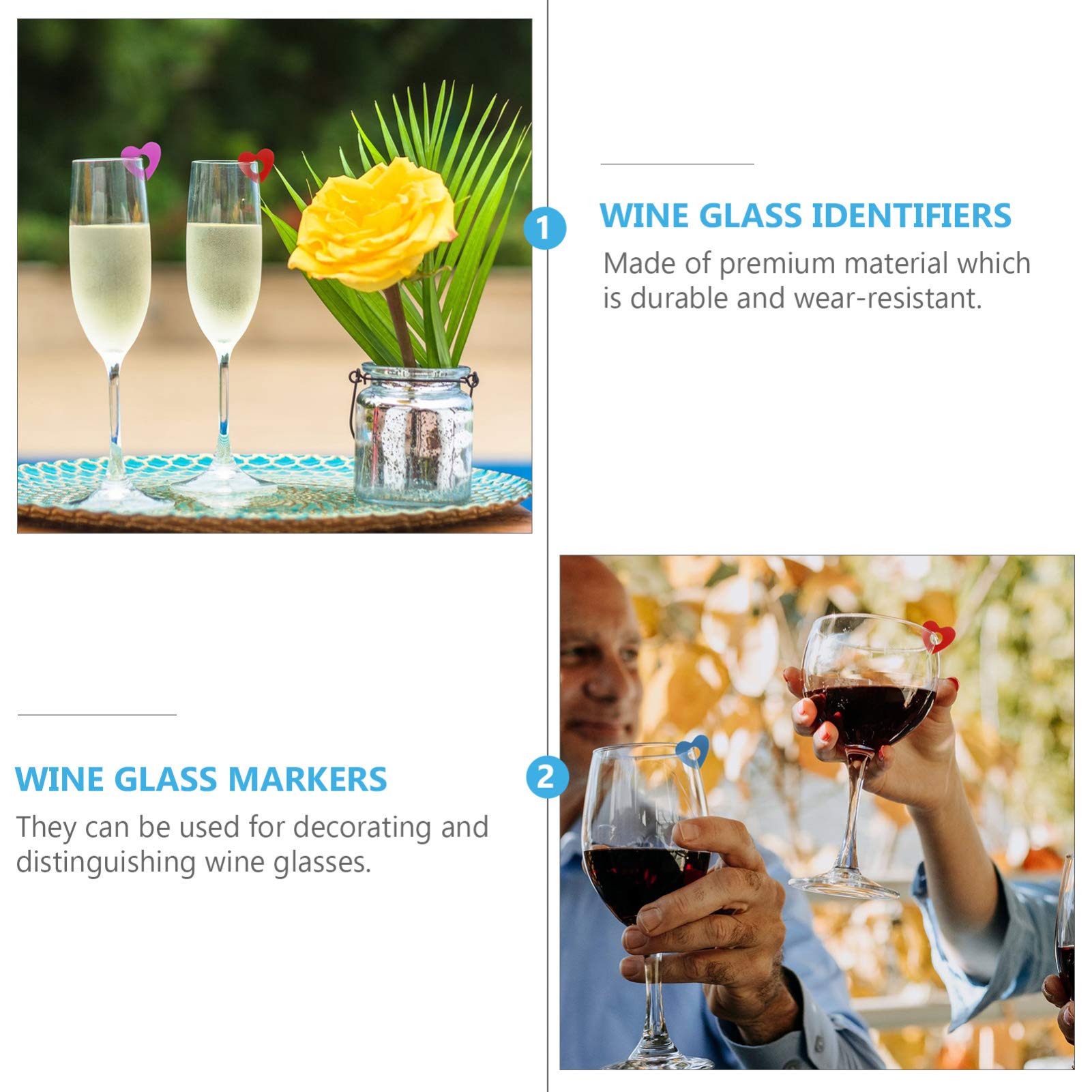 KICHOUSE 2 Sets 16 Pcs Wine Glass Marker Wedding Decoration Wine Bottle Labels Portable Cup Heart Shaped Ring Cup Recognizer Cup Silicone Labels Wine Glass Identifiers Drink Markers Hawaii