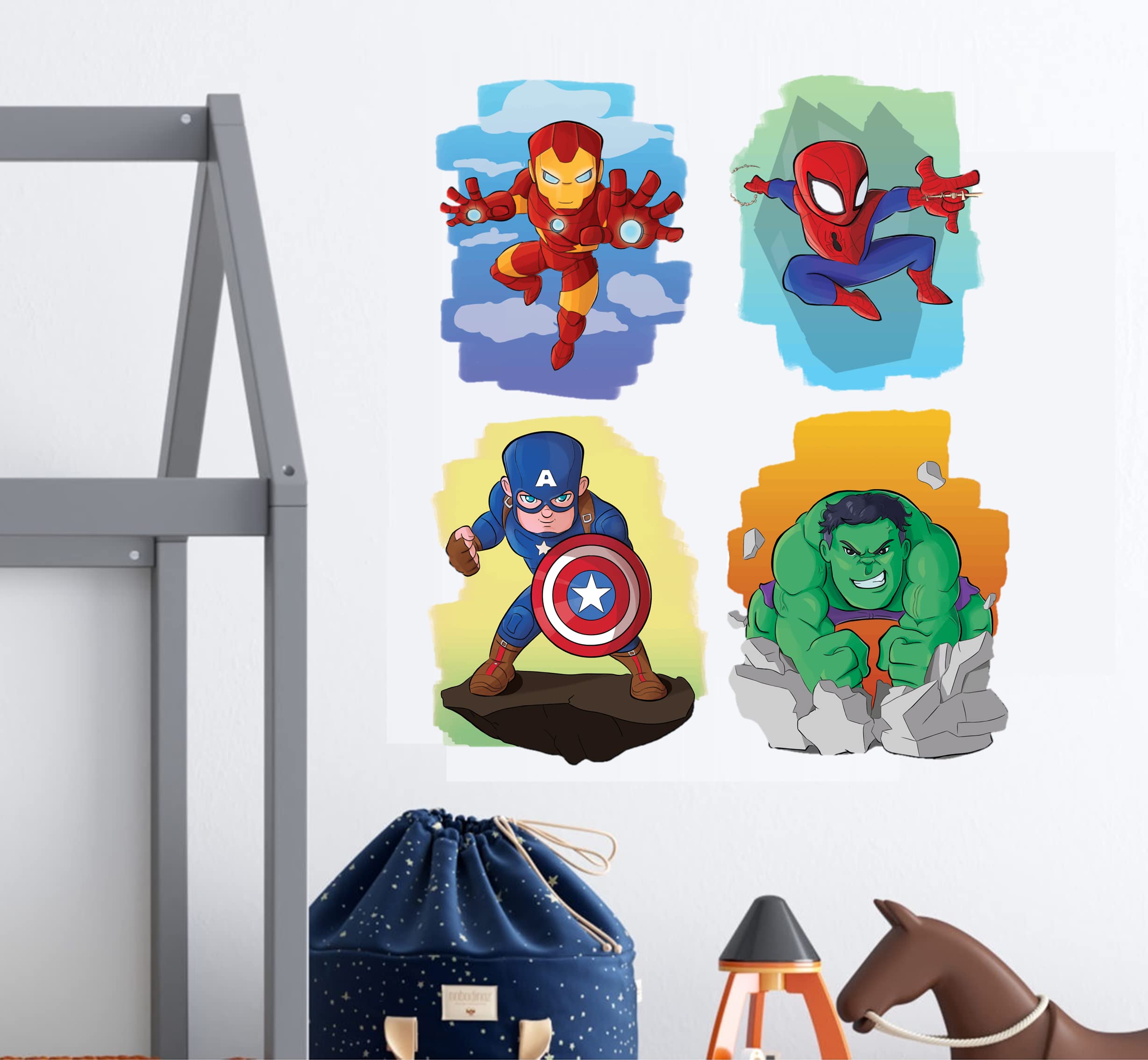 PRINT'N'ART- Superhero Marvel Avengers Wall Sticker for Boys Room - Set of 4 - Peel & Stick