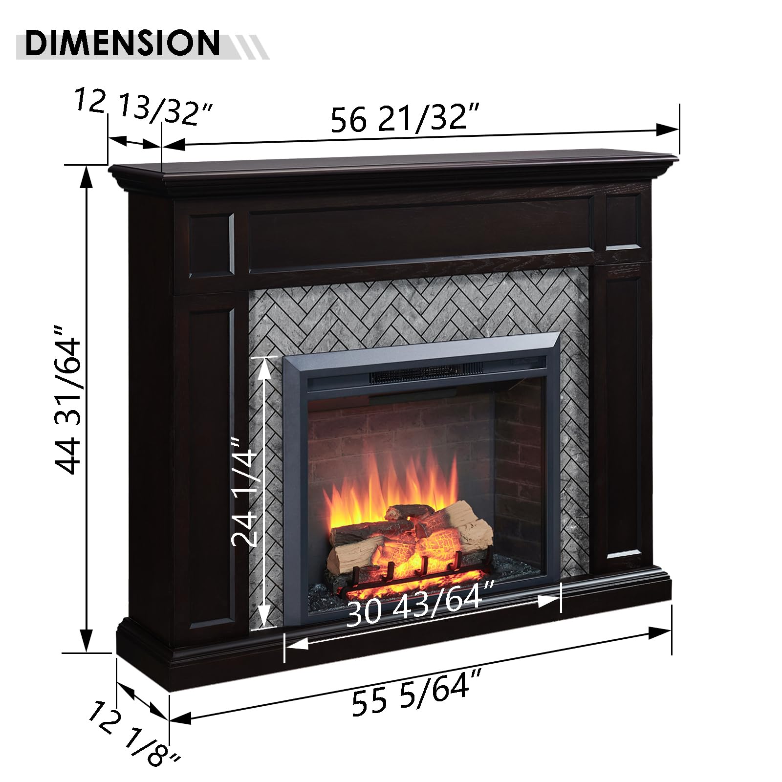LegendFlame® Hailey Electric Fireplace with 55" Mantel Surround and Carl 28" Insert, Cream White with Light Grey Brick Finish