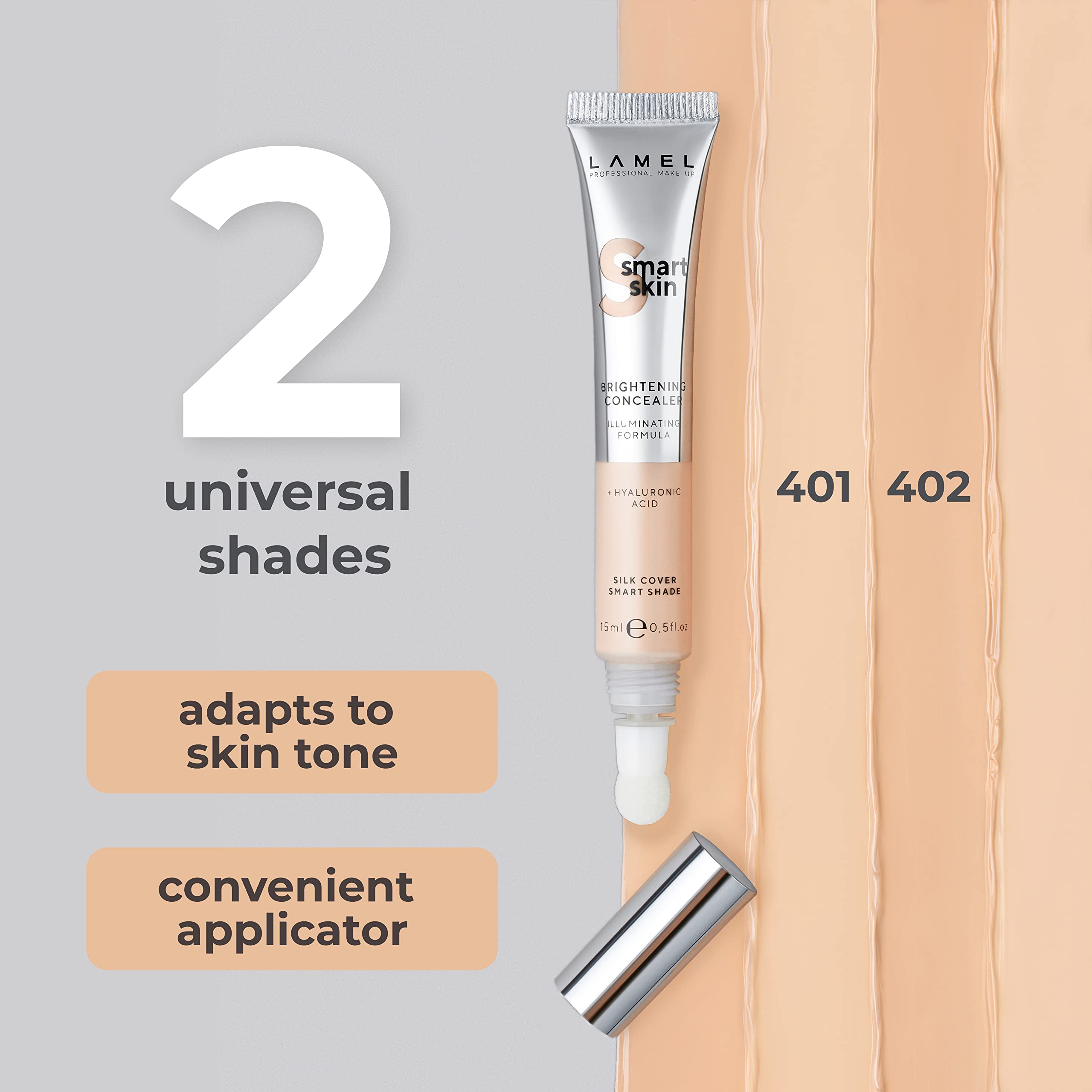 LAMEL Smartskin Brightening Concealer - Infused with Hyaluronic Acid - Age Rewind, Moisturizing, Vegan Formula - Brightening & Protection, 401-0,5 fl.oz