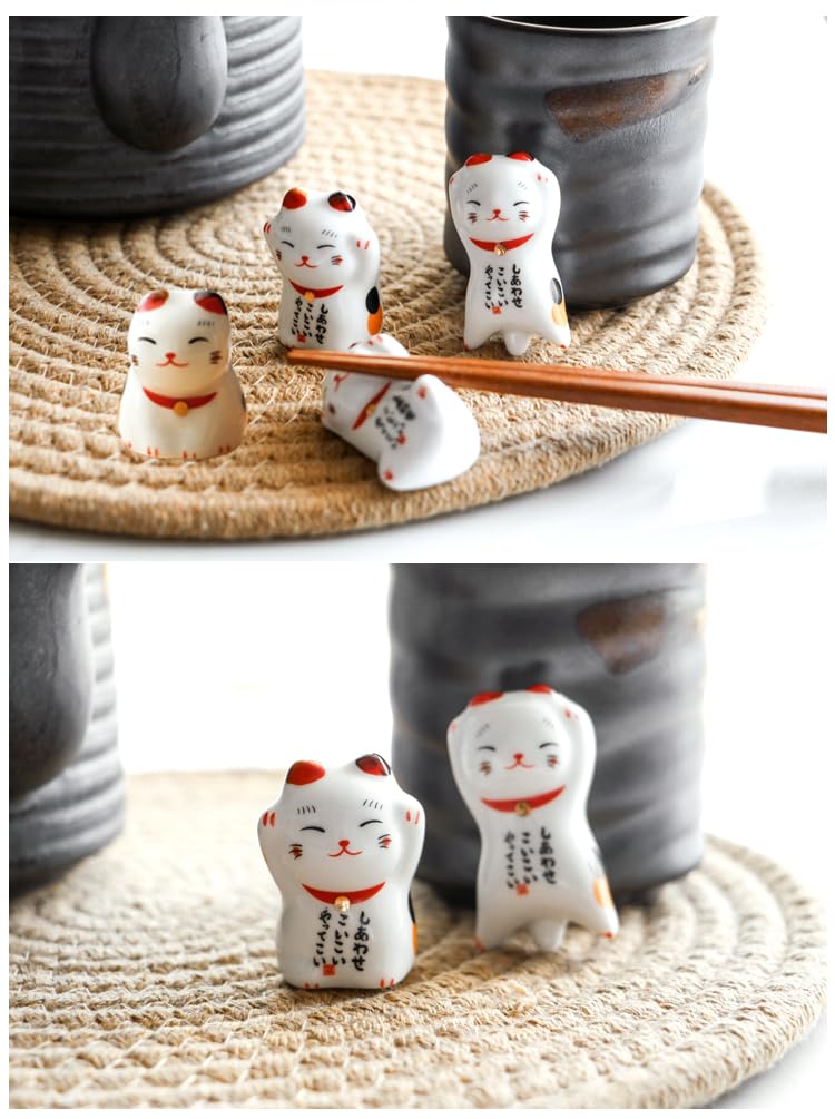 TRUEGOOD Cute Cat Chopsticks Rest Dinner Spoon Stand Knife Fork Holder, Valentine's Day present (5pcs White)