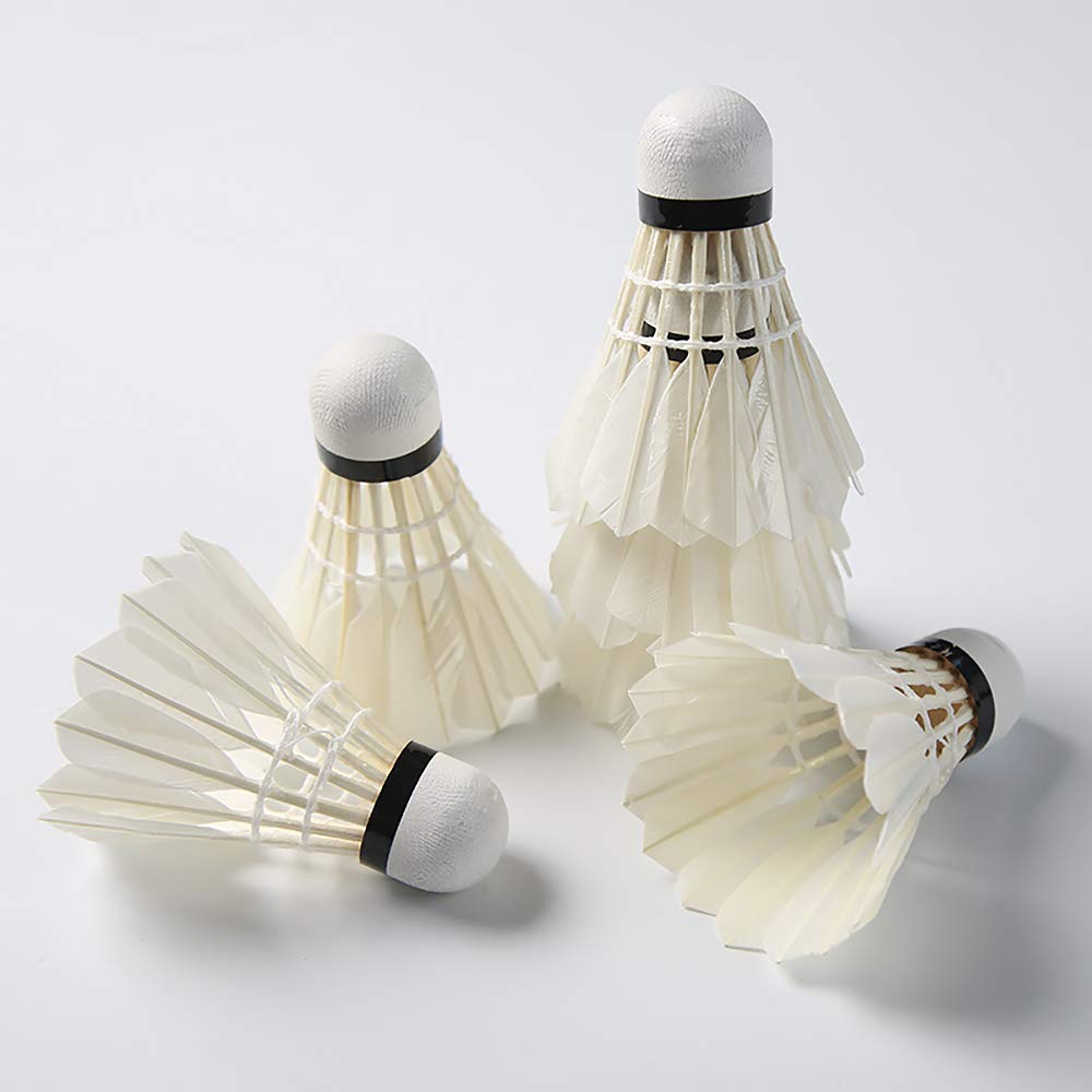 Goose Feather Badminton Shuttlecocks Balls, RAHVISH 12-Packs Advanced White Birdies Shuttlecock with Stability and Durability High Speed Flight, Training Badminton Balls for Indoor Outdoor Sport