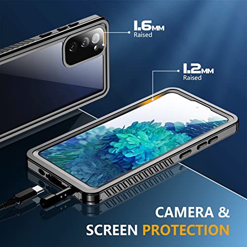 Temdan for Samsung Galaxy S20 FE Case 5G Waterproof, Built in Screen Protector 360° Full Body Heavy Duty Shockproof IP68 Waterproof S20 FE Case for Samsung S20 FE 5G 6.5" Black