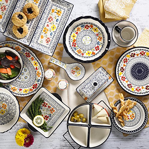 Laurie Gates by Gibson Hand Painted Luxembourg Dinnerware Set, Service for 4 (16pcs), Floral